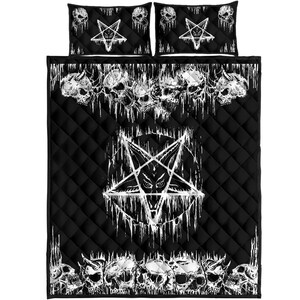 Skull Satanic Pentagram Drip Quilt 3 Piece Bed Set-satanic Pentagram ...