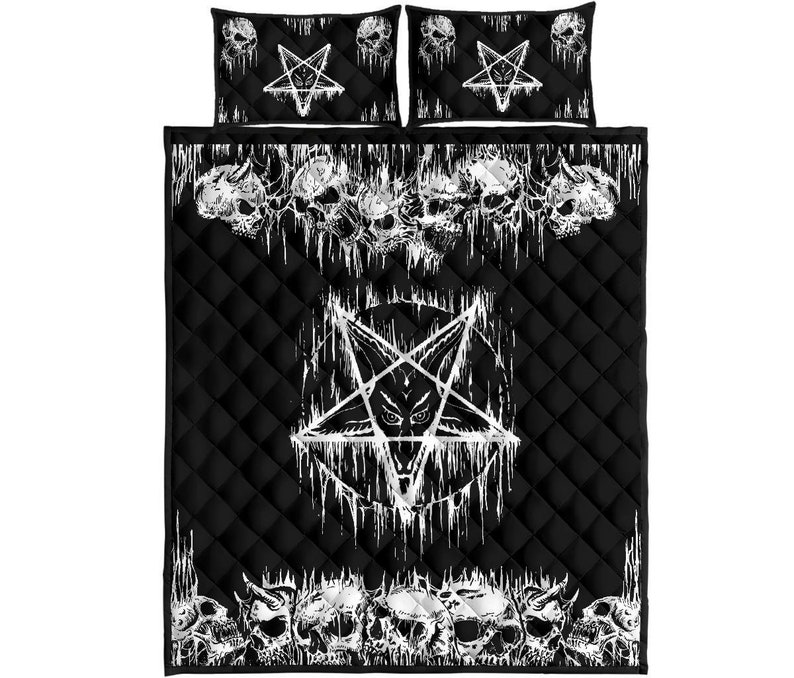 Skull Satanic Pentagram Drip Quilt 3 Piece Bed Set-satanic | Etsy