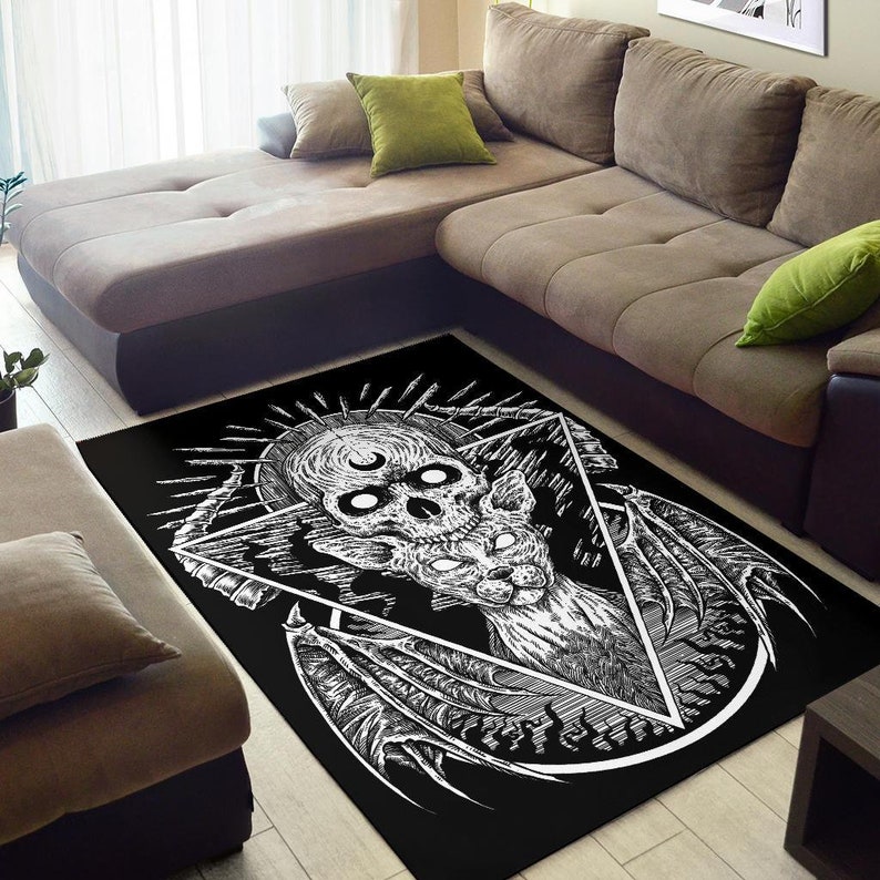 Skull Gothic Cat Area Rug Original Version Black and - Etsy