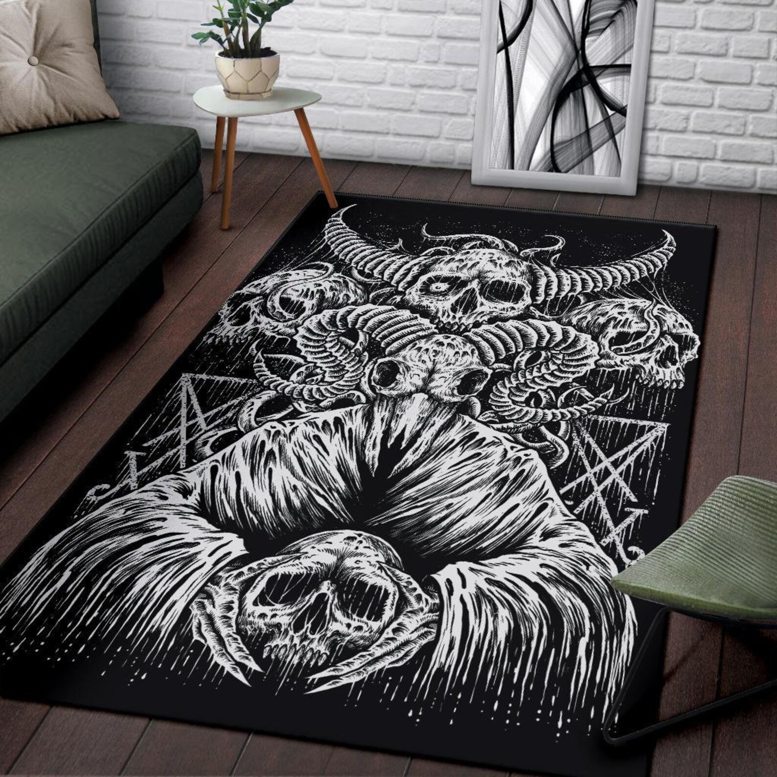 Satanic Home Decor Skull Demon Area Rug-gothic Skull Satanic Demon Rug ...