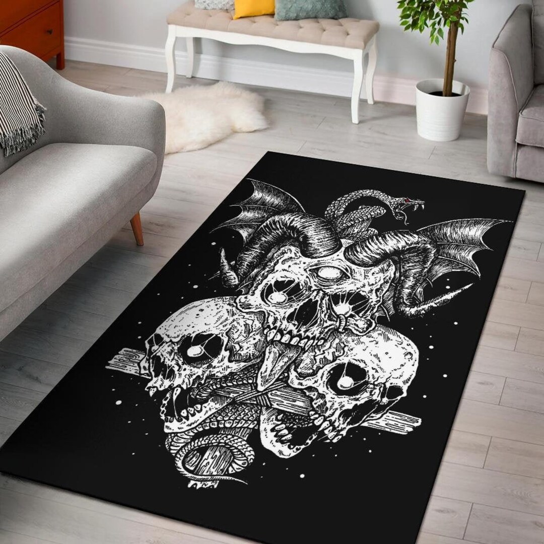 Skull Demon Serpent Cross Area Rug-skull Rug-gothic Skull Rug- - Etsy