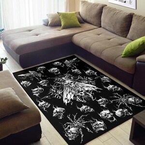 Smoke Skull Evil Goth Spider Fly Area Rug Black and White-skull Goth ...