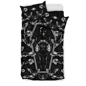 Bat Infested Cave Skeleton Coffin 3 Piece Duvet Set-bat Duvet-gothic ...