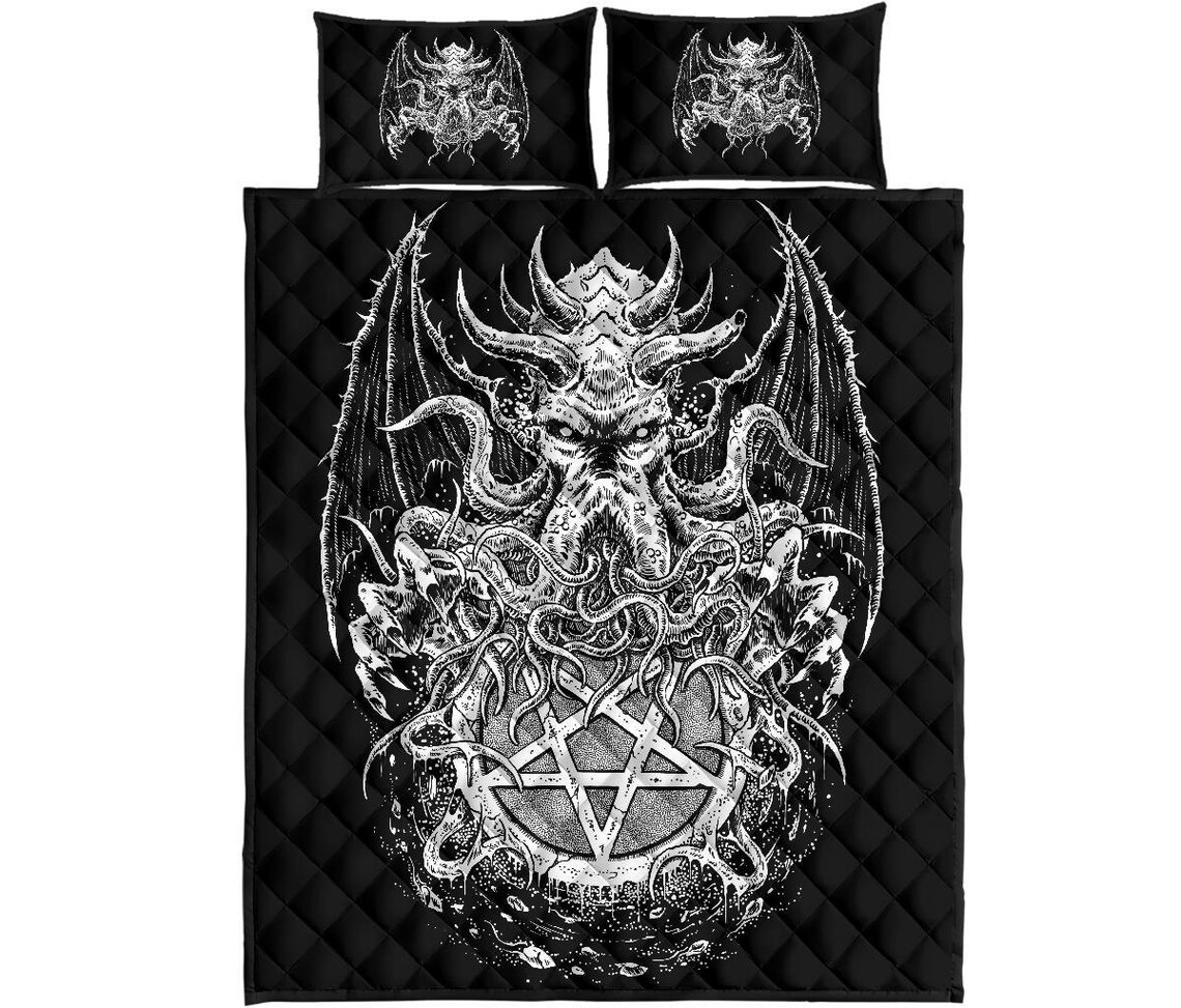 Skull Satanic Pentagram Demon Octopus 3 Piece Quilt Bed | Etsy