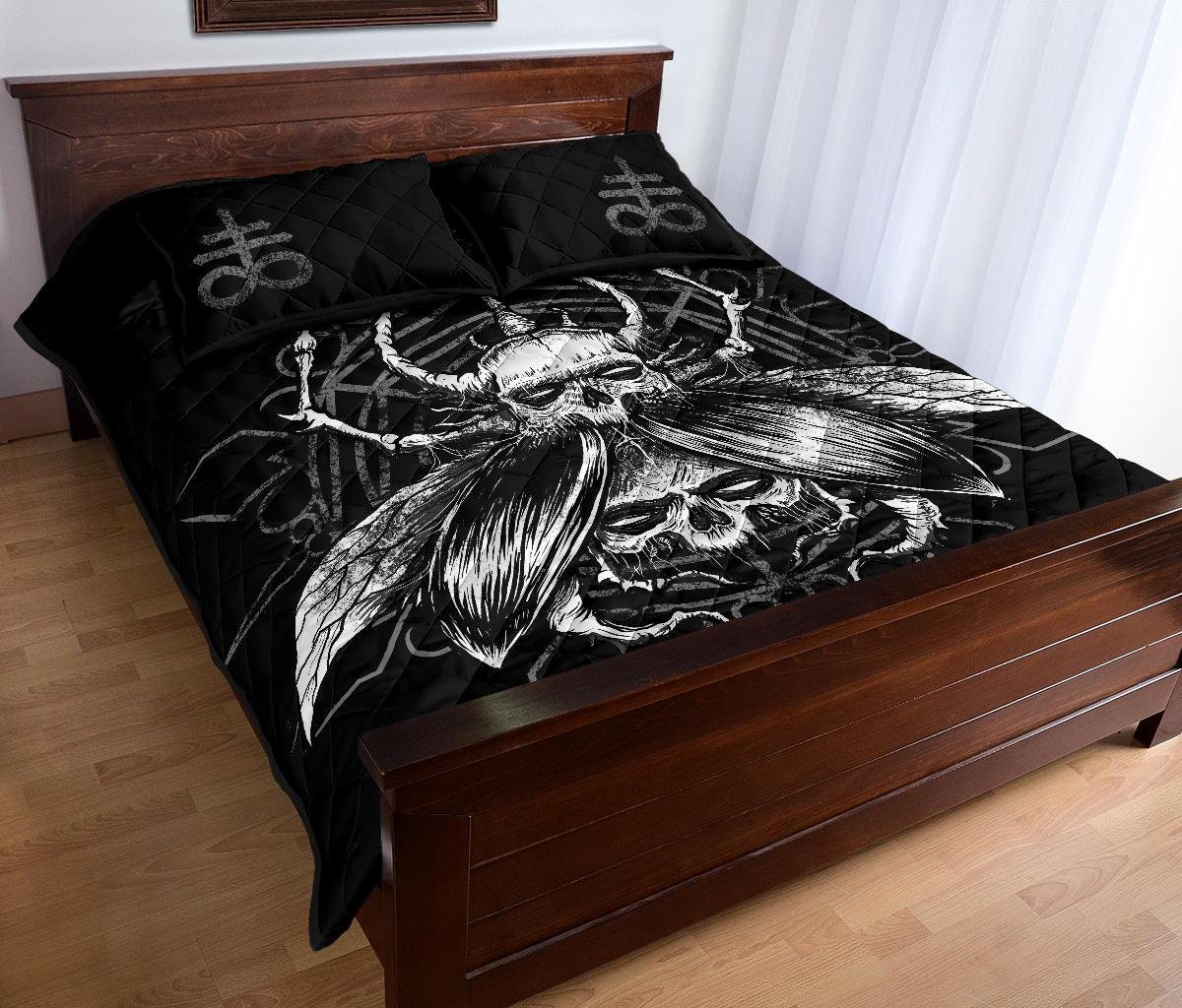Skull Gothic Satanic Fly Quilt 3 Piece Bed Set-gothic Quilts-satanic ...