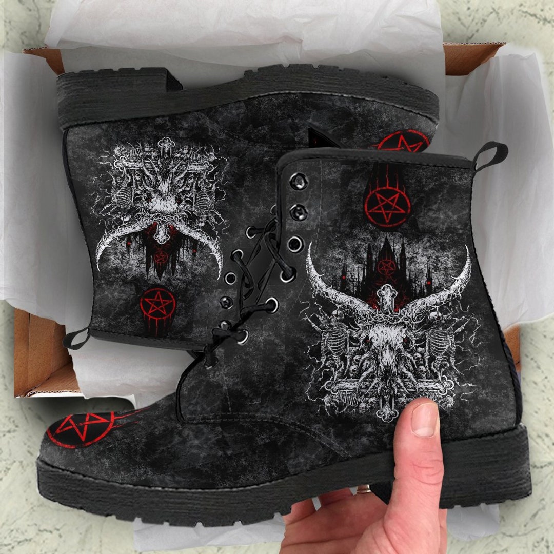 Skull Satanic Cross Crowned Satanic Goat Satanic Pentagram Leather ...