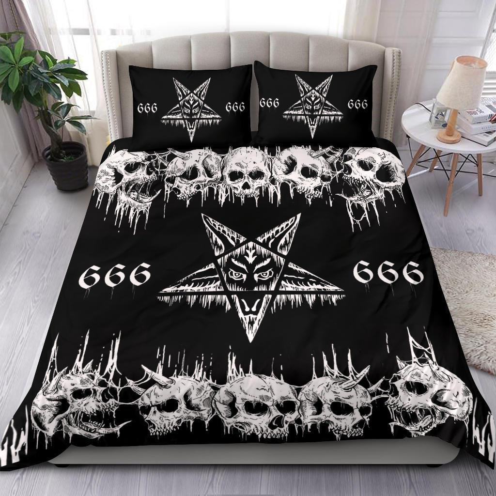 Skull Satanic Pentagram 666 Drip 3 Piece Duvet Set-satanic | Etsy