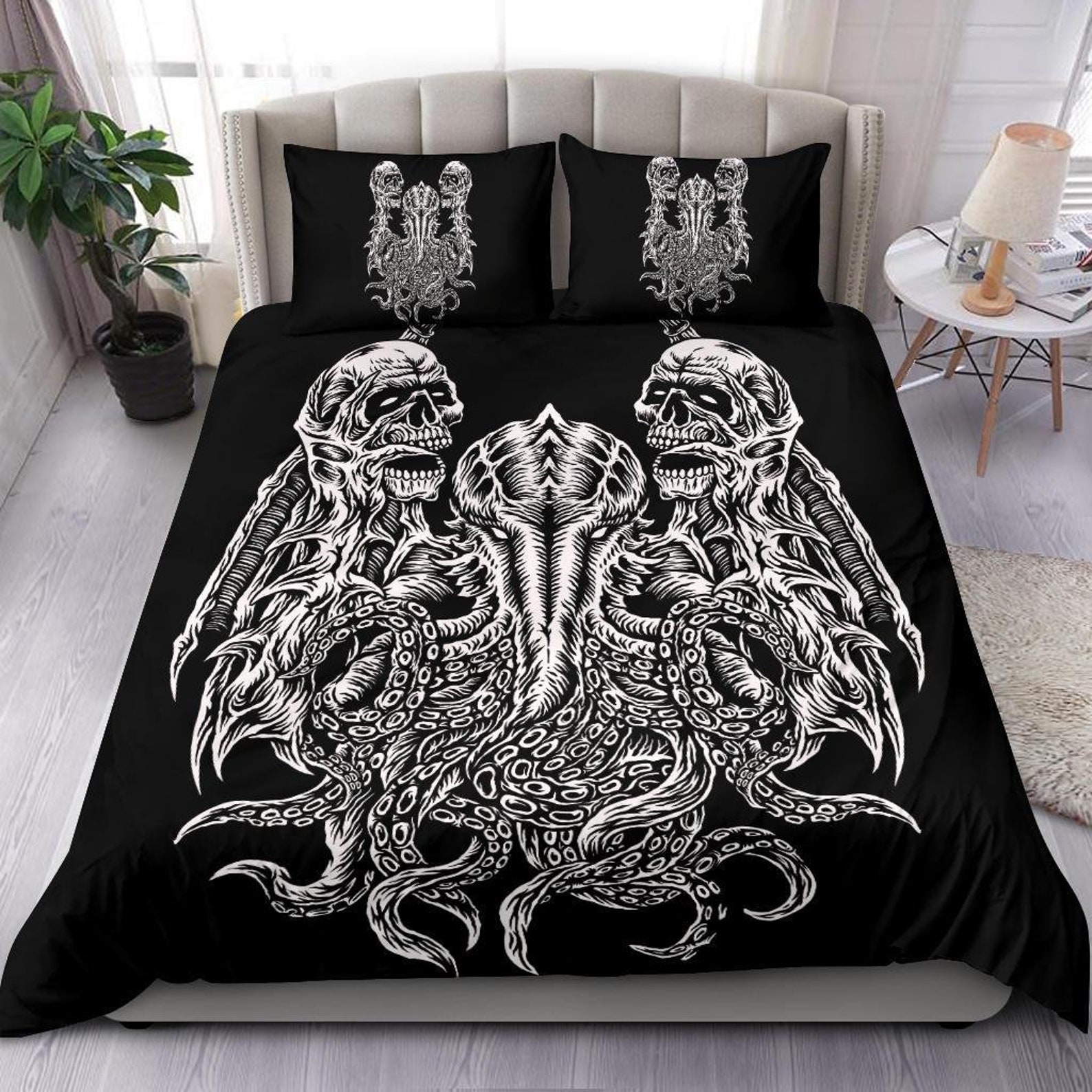 Skull Demon Winged Octopus 3 Piece Duvet Set-skull Demon Bed - Etsy