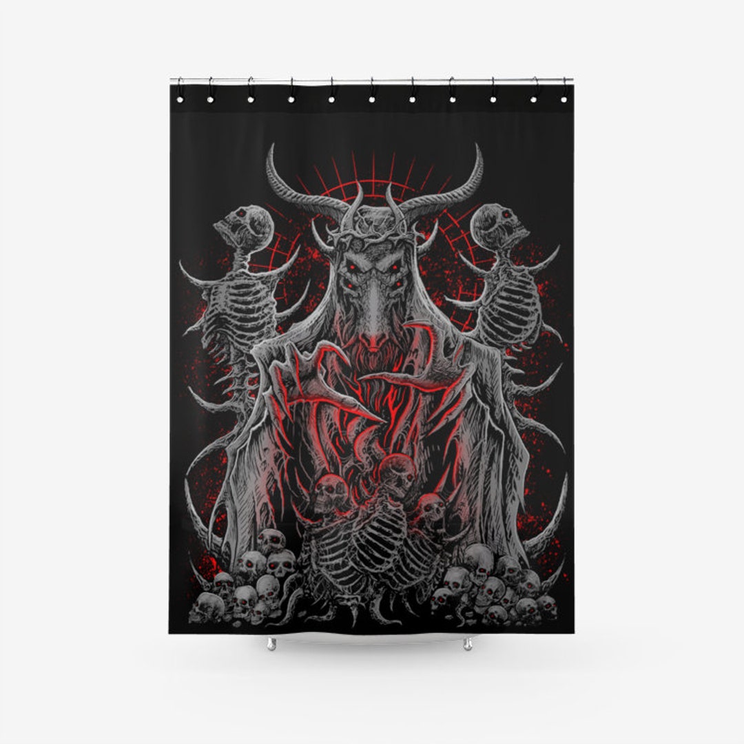 4 Eyed Crowned Goat Textured Fabric Shower Curtain-satanic Shower ...