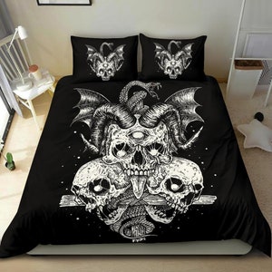 Skull Bat Wing Cyclops Demon Serpent Cross 3 Piece Duvet Set-skull ...