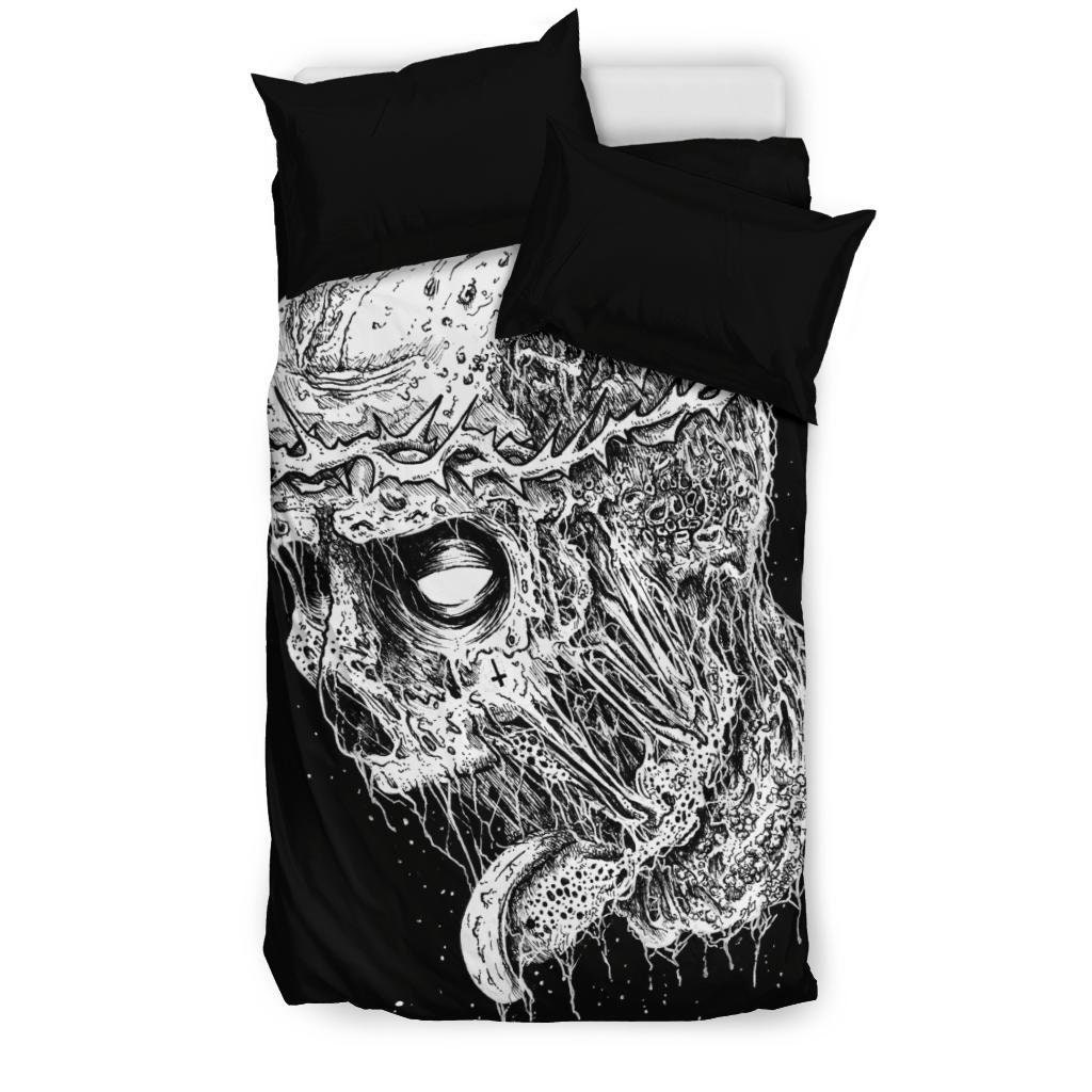 Satanic Inverted Cross Crowned Skull Zombie 3 Piece Duvet Set-inverted ...