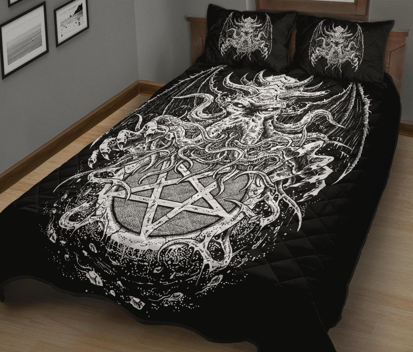 Skull Satanic Pentagram Demon Octopus 3 Piece Quilt Bed - Etsy