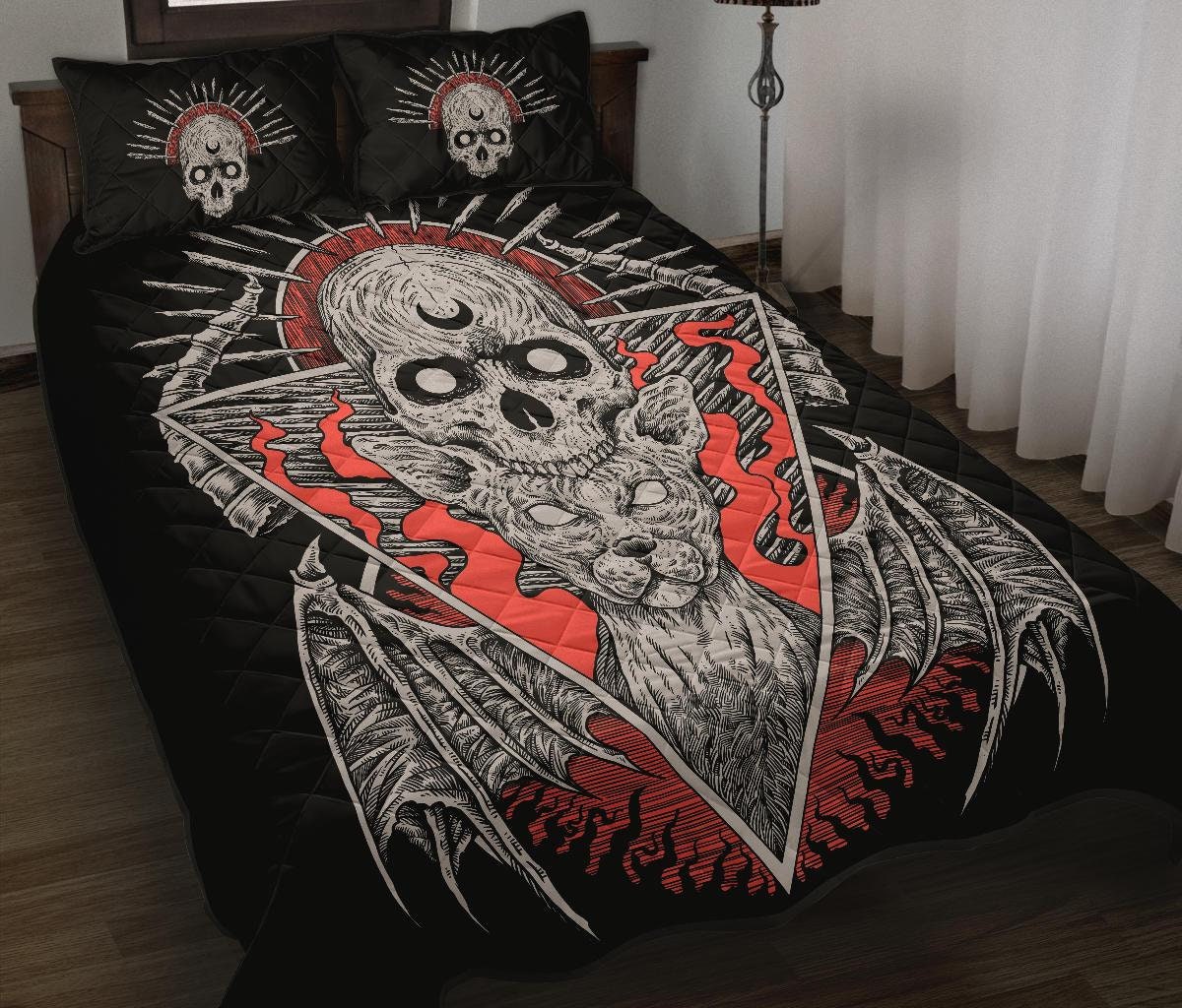 Gothic Quilt Skull Bat Wing Cat 3 Piece Bed Set Color - Etsy