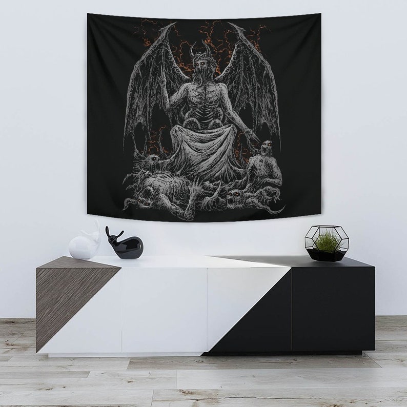 Skull Satanic Demon God Large Wall Decoration Tapestry Dark Version ...