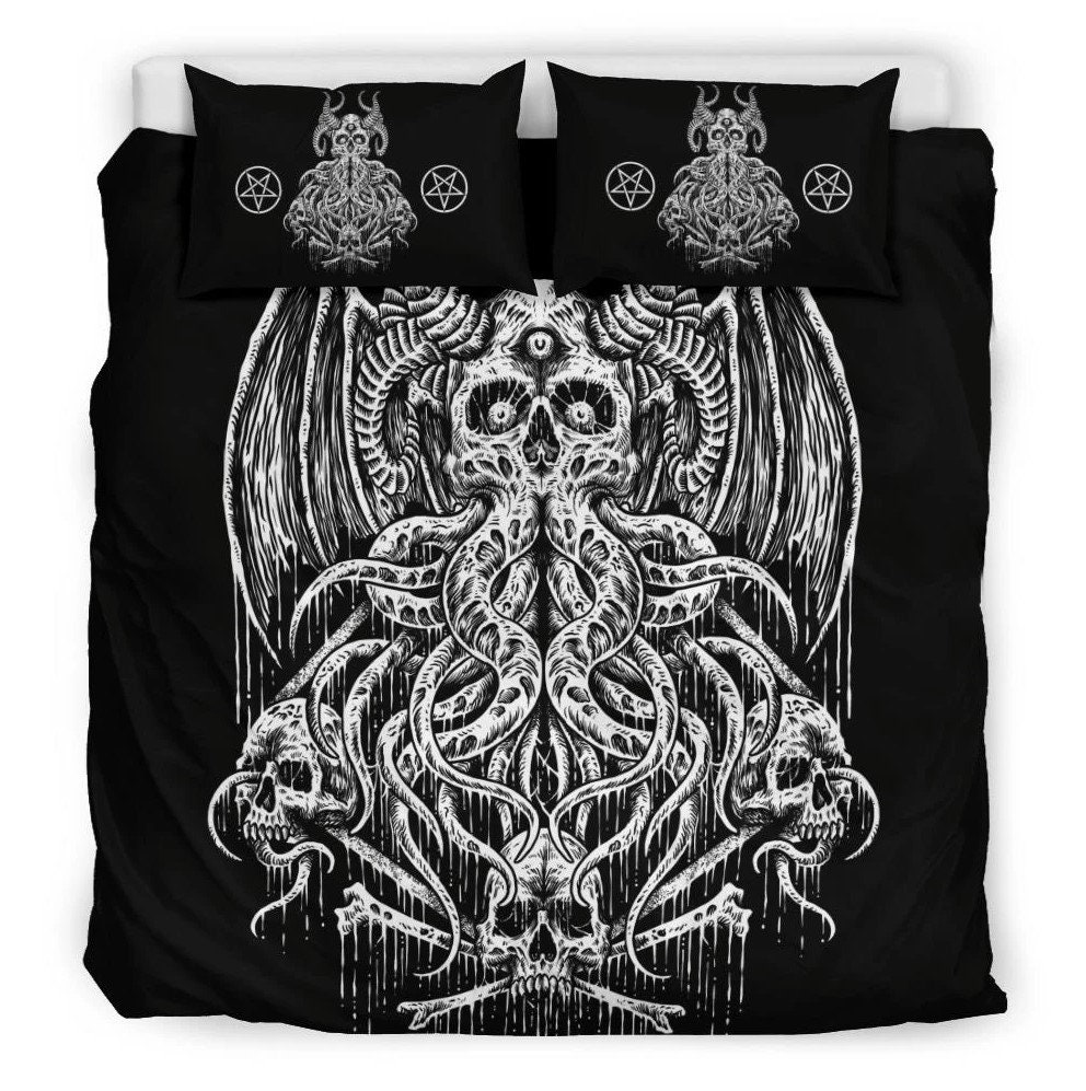 Satanic Skull Demon Octopus With Inverted Pentagram3 Piece Duvet Set ...