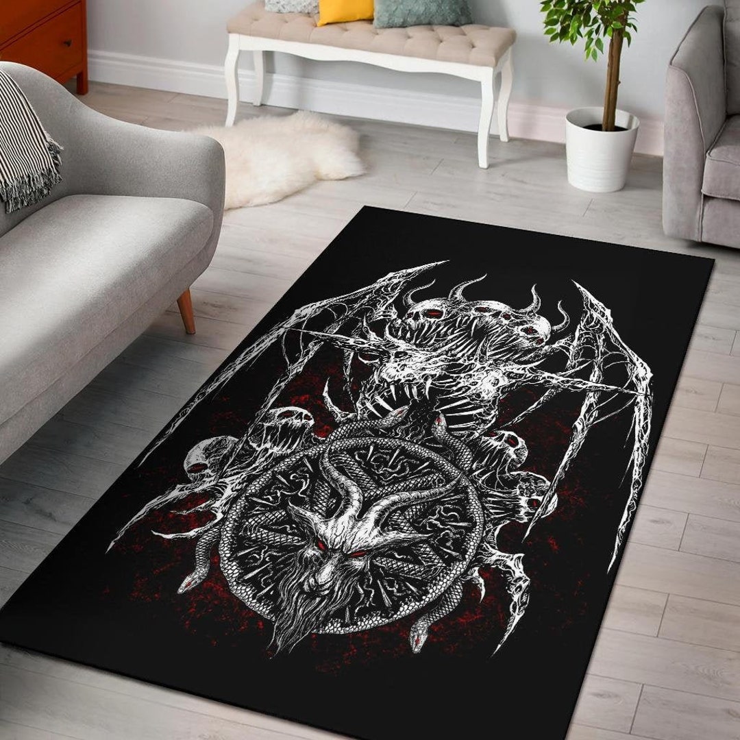 Skull Satanic Demon Goat Satanic Pentagram Serpent Area Rug Red Eye ...