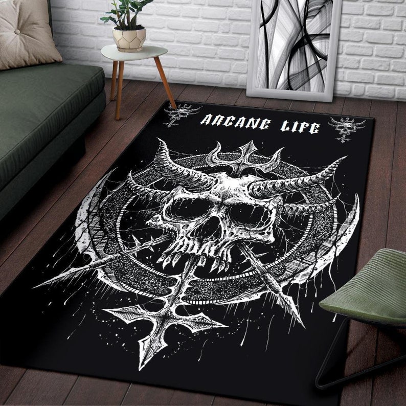 Skull Inverted Cross Dagger Arcane Life Area Rug-satanic Room - Etsy