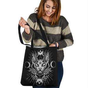 Gothic Occult Black Cat Unique Sphinx Style Large Tote Bag Awesome ...