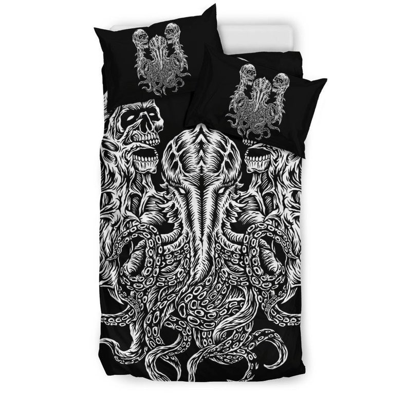 Skull Demon Winged Octopus 3 Piece Duvet Set-skull Demon Bed - Etsy