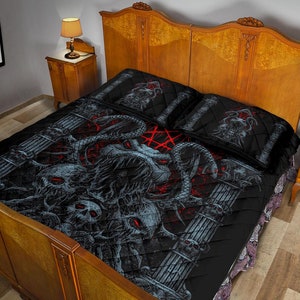 Skull Satanic Pentagram Serpent Gate Shrine Quilt 3 Piece Set-gothic ...