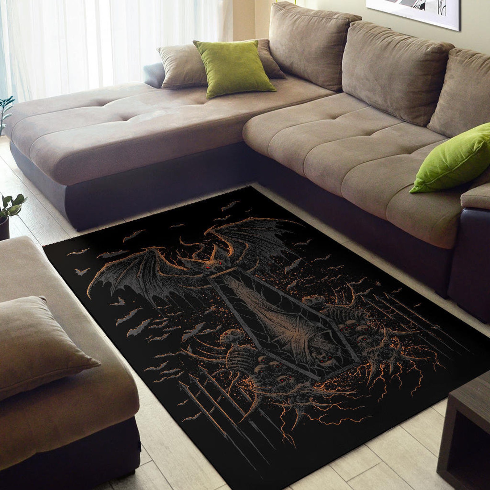Skull Batwing Skeleton Coffin Shroud Area Rug Awesome Dark Version Red ...