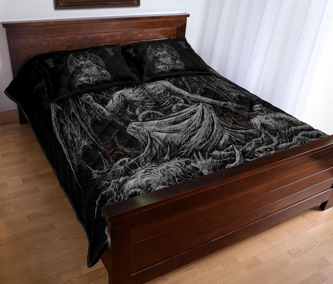 Skull Satanic Demon God Quilt 3 Piece Set Dark Version-satanic Skull ...