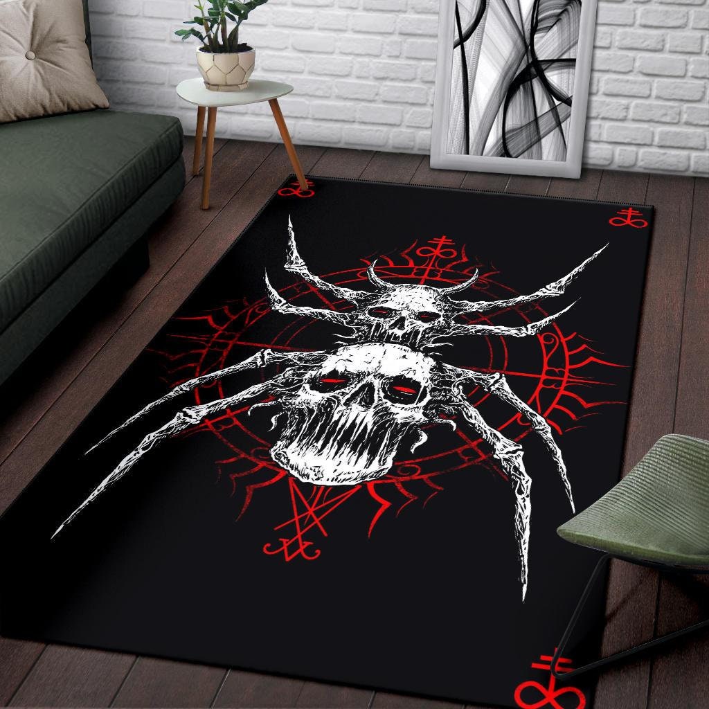 Skull Gothic Satanic Spider Area Rug Red Version-skull - Etsy