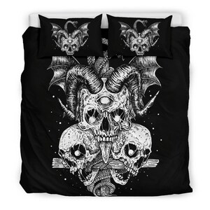Skull Bat Wing Cyclops Demon Serpent Cross 3 Piece Duvet Set-skull ...