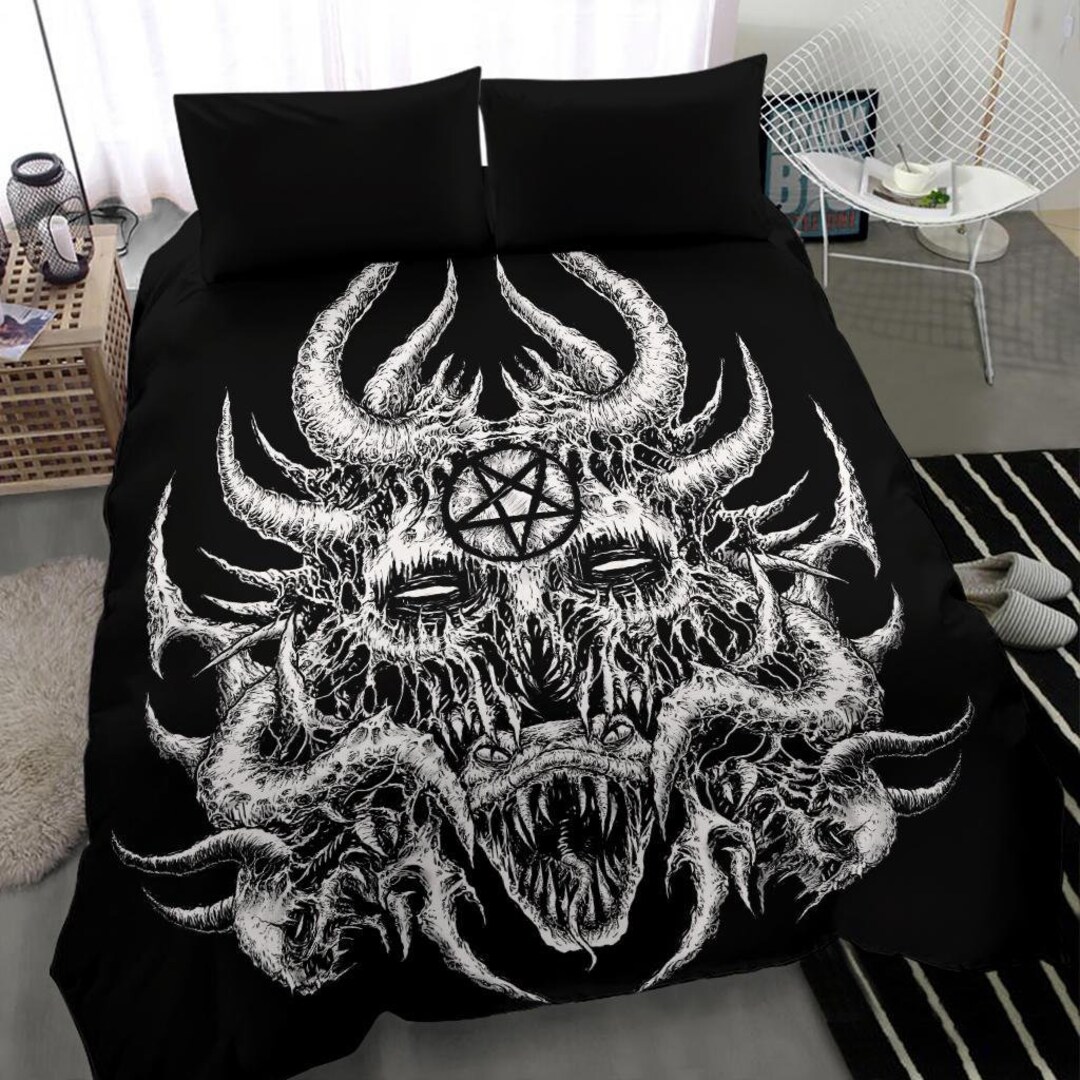 Skull Demon Serpent With Inverted Pentagram 3 Piece Duvet Set-inverted ...