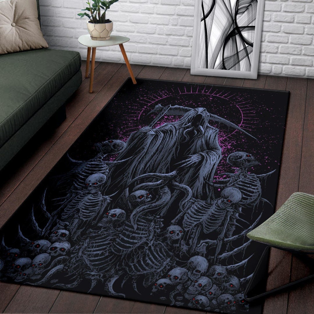 Skull Reaper Claw Demon Area Rug Night Blue Pink-skull Rugs-skull Home ...