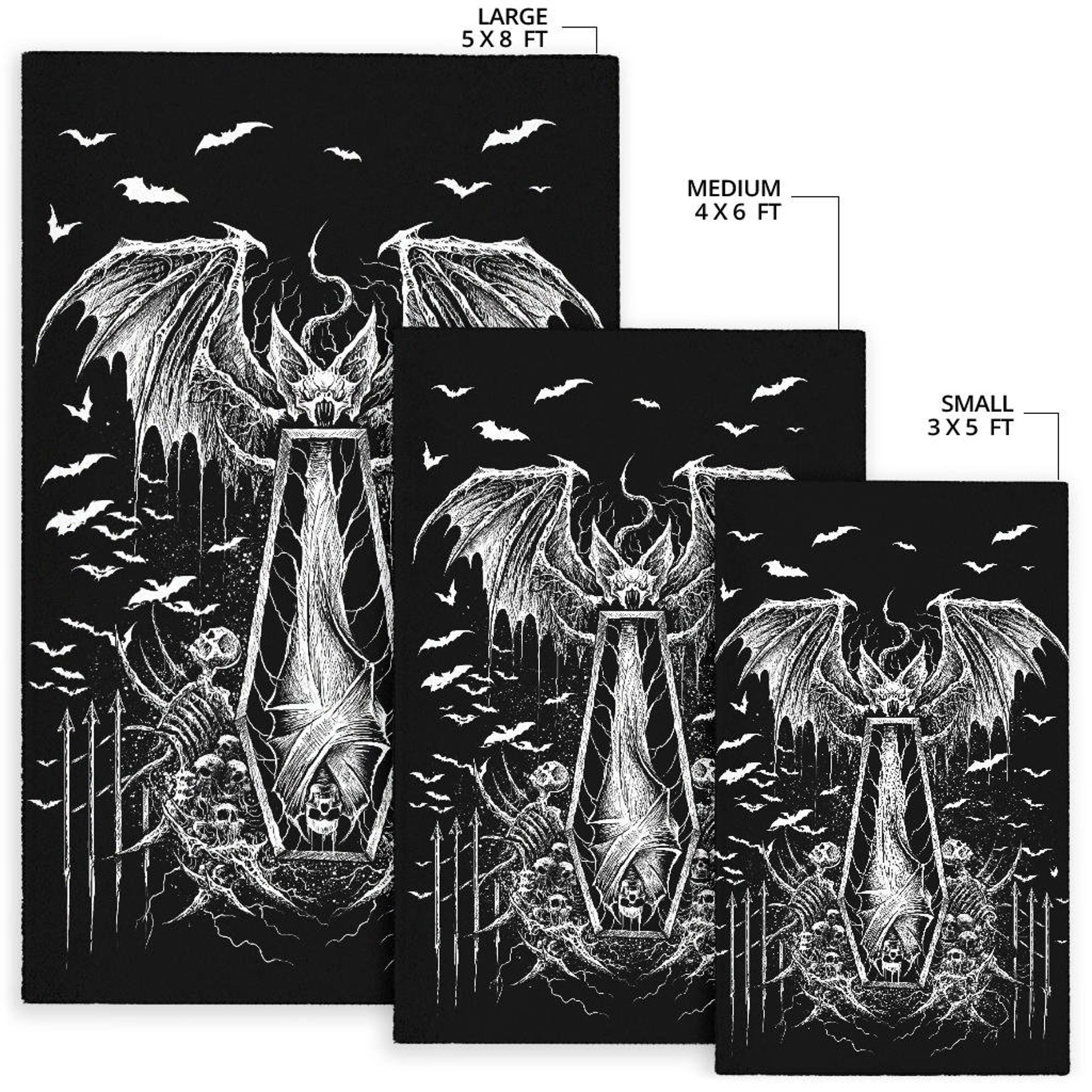 Skull Batwing Skeleton Coffin Shroud Area Rug Awesome Black - Etsy