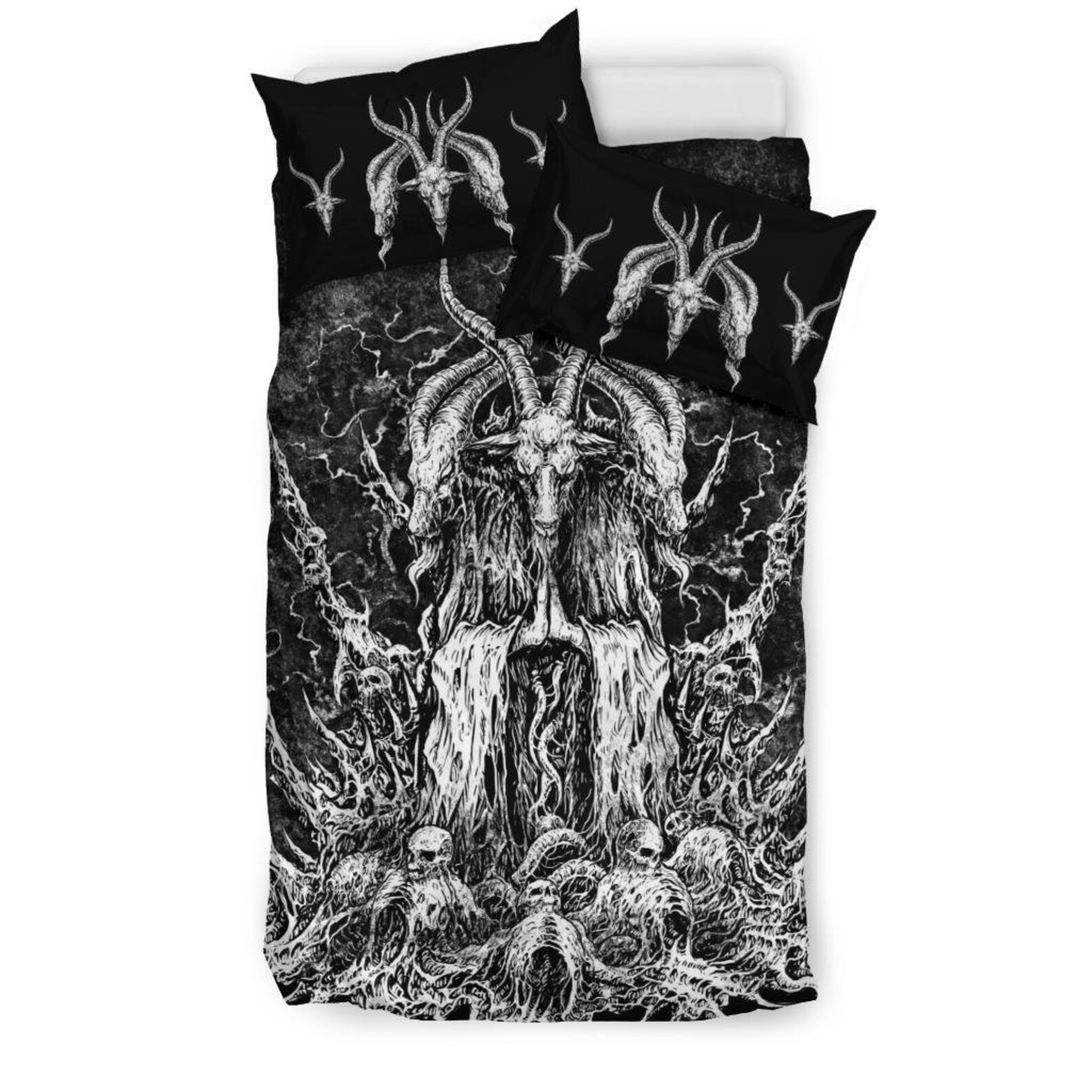 Satanic Skull Goat 2nd Version With Inverted Pentagram Goat Head Pillow ...