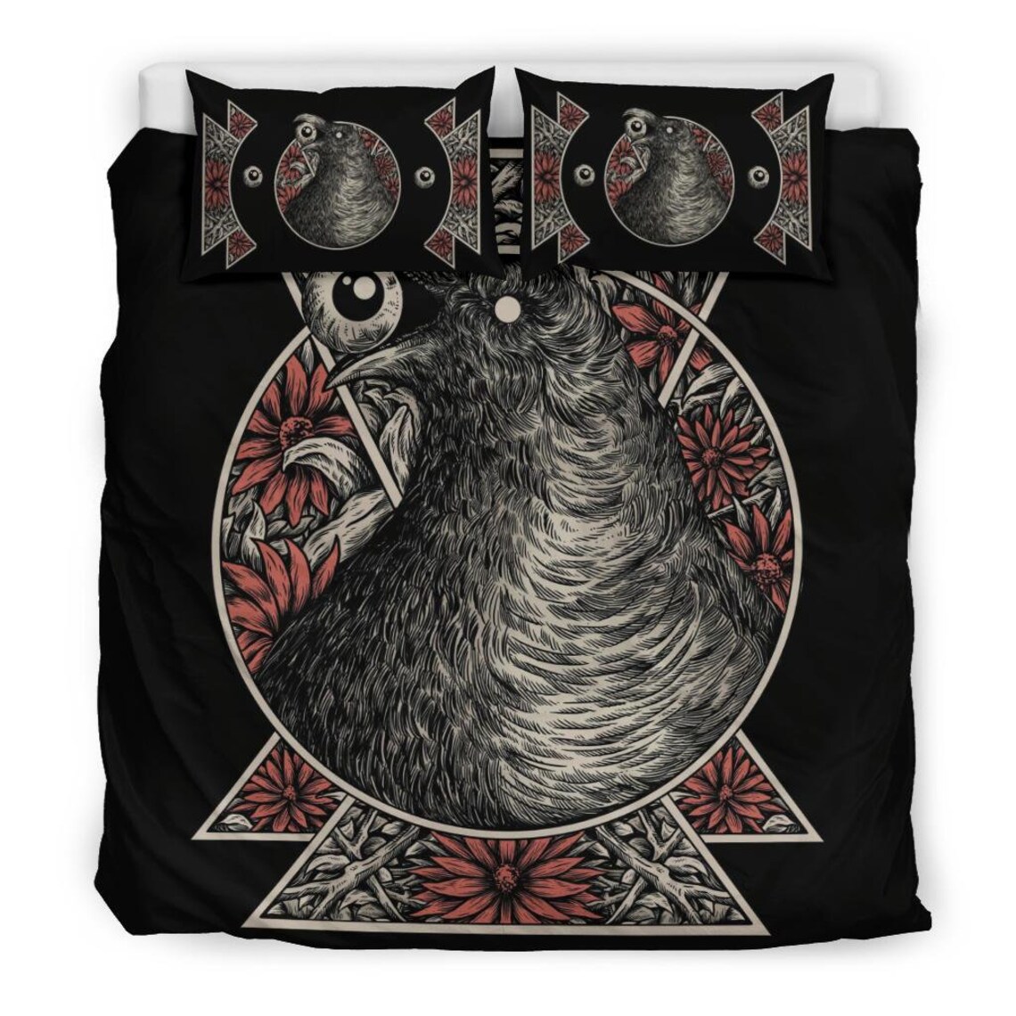 Gothic Crow Eye 3 Piece Duvet Set Color Version-gothic Crow - Etsy