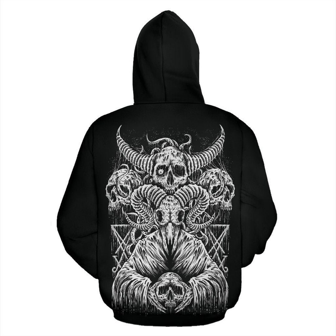 Skull Sign of Lucifer Satanic Demon Goat Hoodie Be Advised These ...