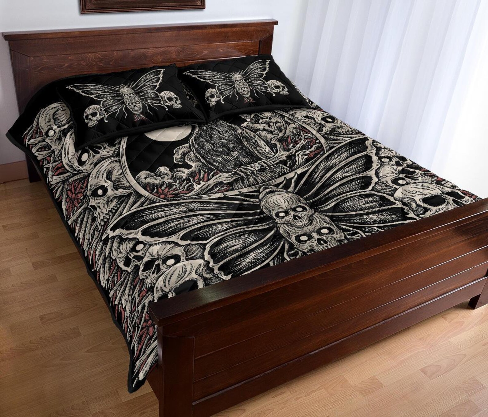 Skull Occult Raven Crow Moth Quilt 3 Piece Set Color Version-occult ...