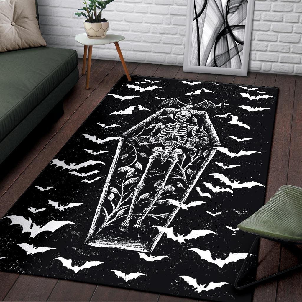 Bat Skull Skeleton Coffin Shrine Area Rug-coffin Rug-skull Rug-gothic ...