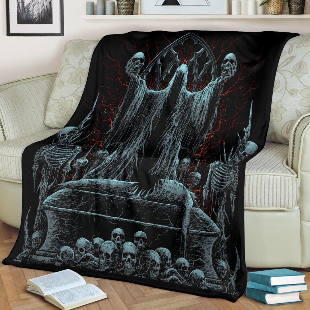 Skull Hooded Demon Impaled Coffin Shrine Blanket Color Version-skull ...