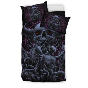 Monster Size Demon Horn Skull Skeleton 3 Piece Duvet Set Night Blue ...