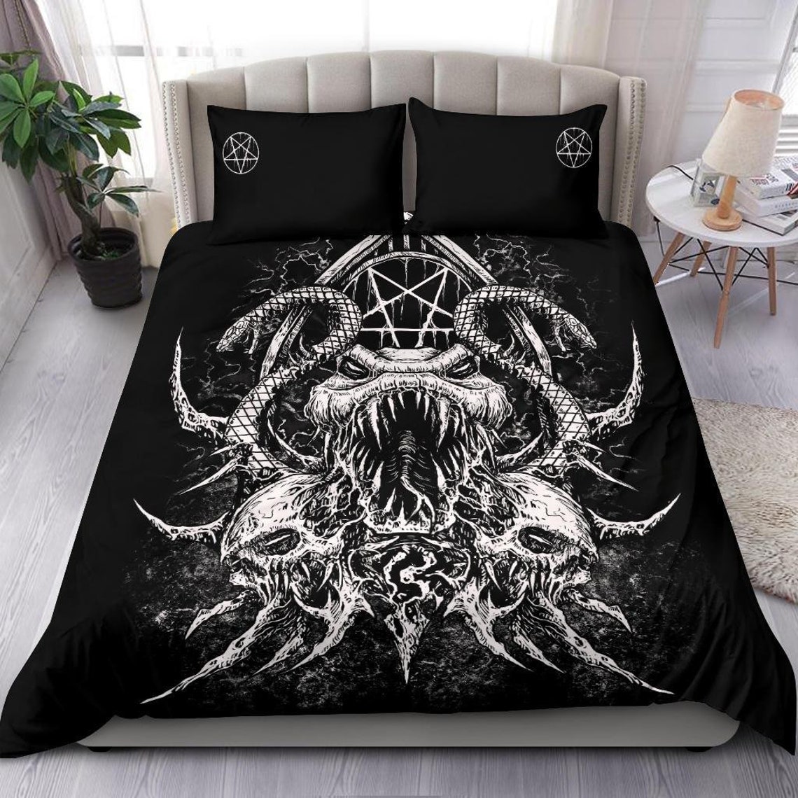 Skull Demon Serpent Satanic Pentagram 3 Piece Duvet Set Black | Etsy