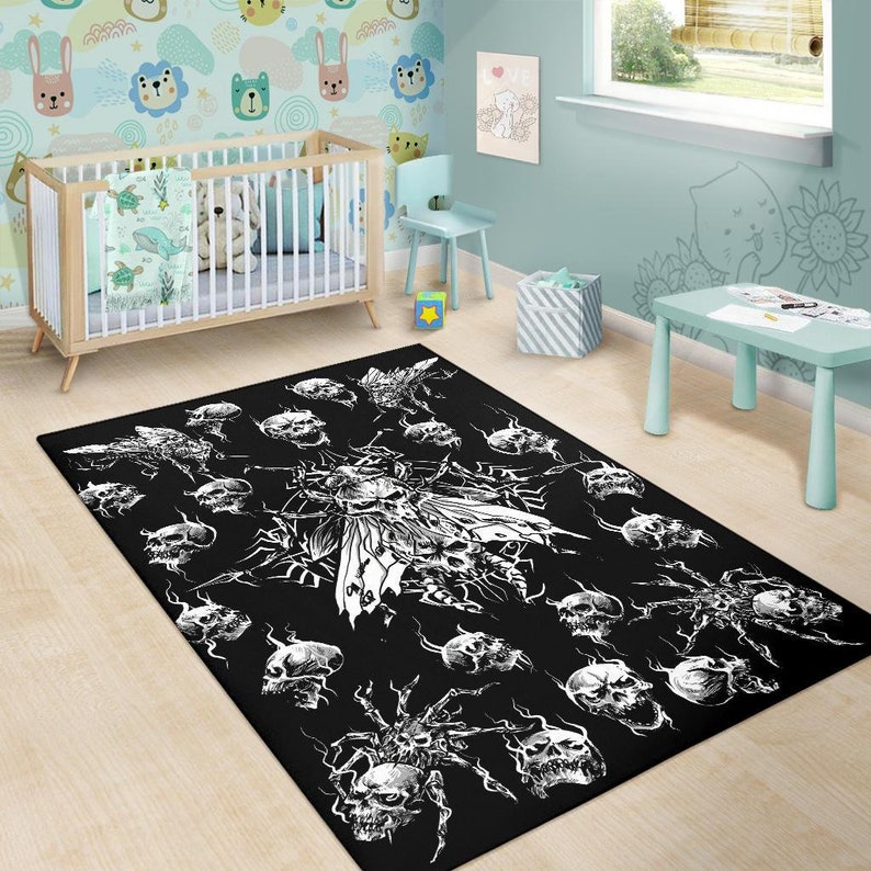 Smoke Skull Evil Goth Spider Fly Area Rug Black and - Etsy