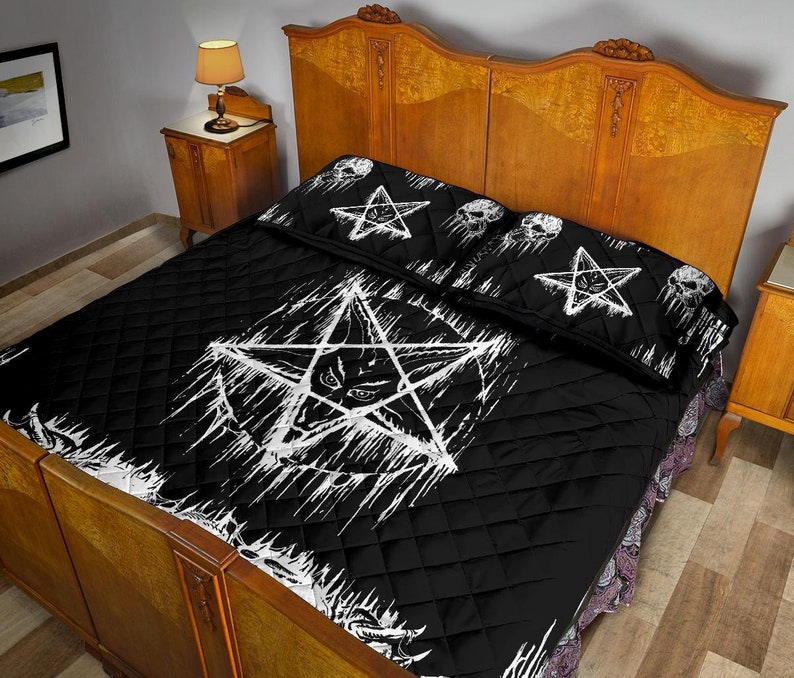 Skull Satanic Pentagram Drip Quilt 3 Piece Bed Set-satanic | Etsy
