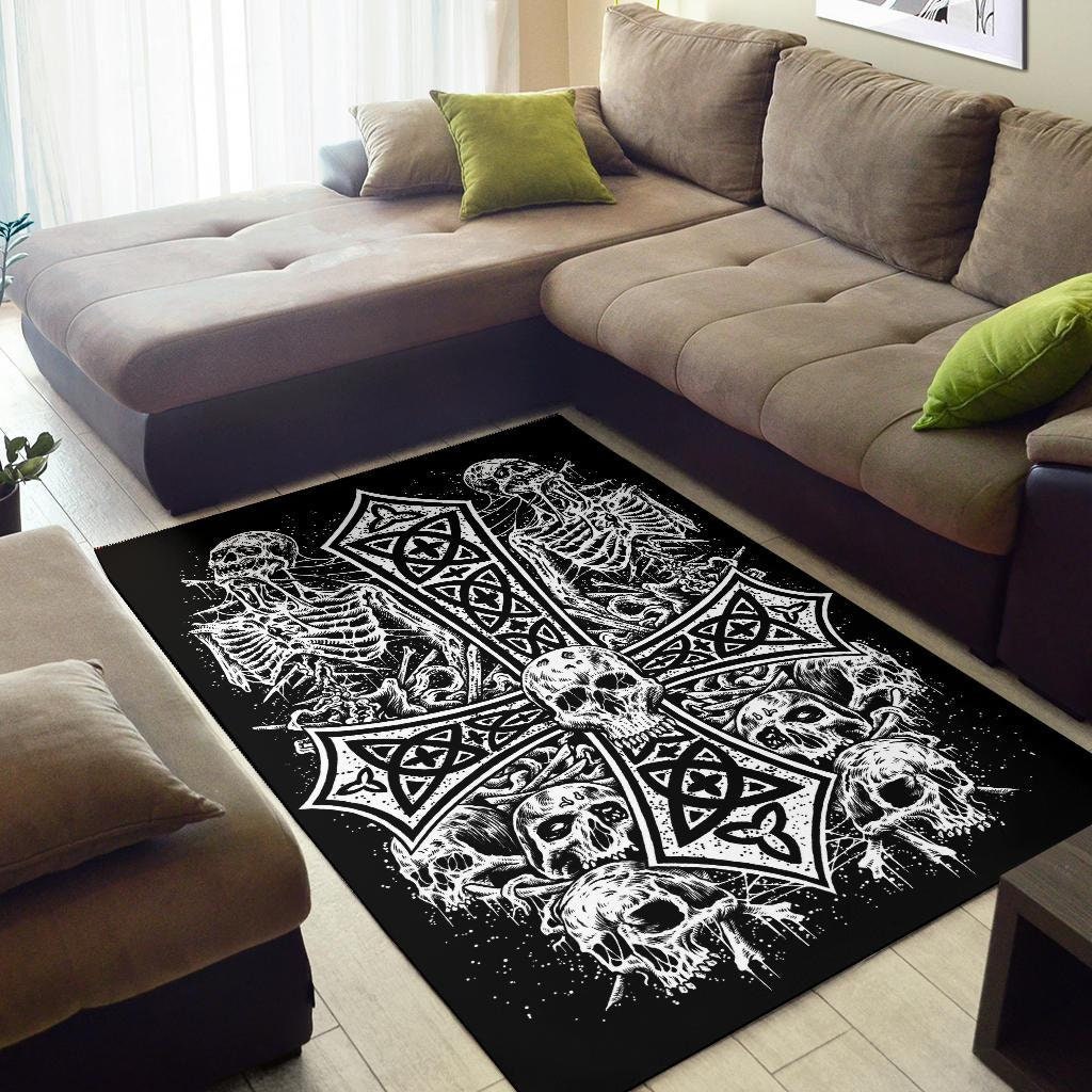 Skull Skeleton Inverted Cross Area Rug Version # 4-inverted Cross Rug ...