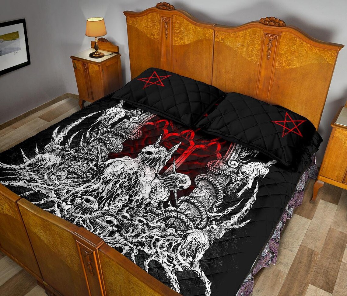 Skull Satanic Pentagram Shrine Quilt 3 Piece Set New Red-goth | Etsy