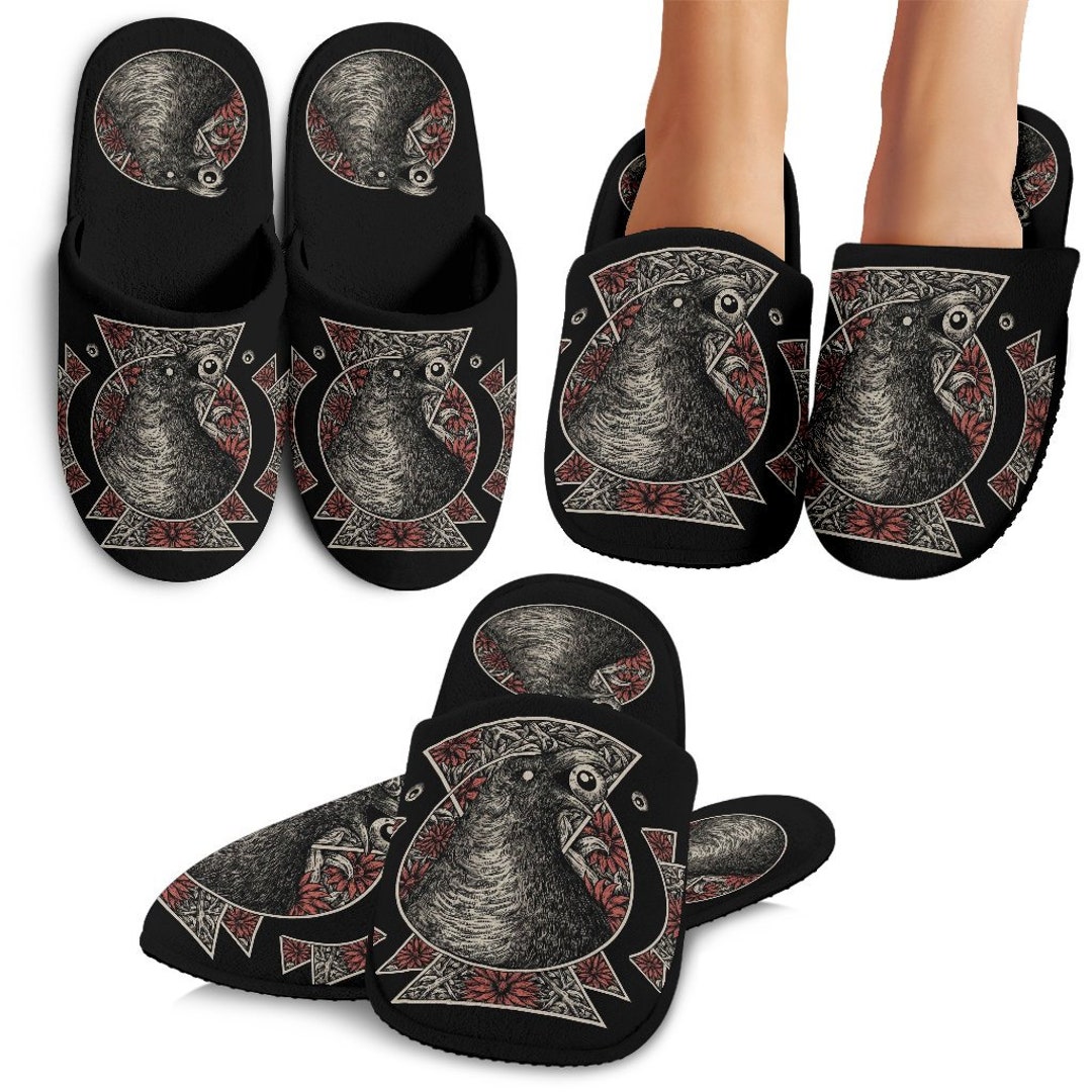Skull Gothic Occult Black Crow Eye Cozy House Slippers-goth Occult ...