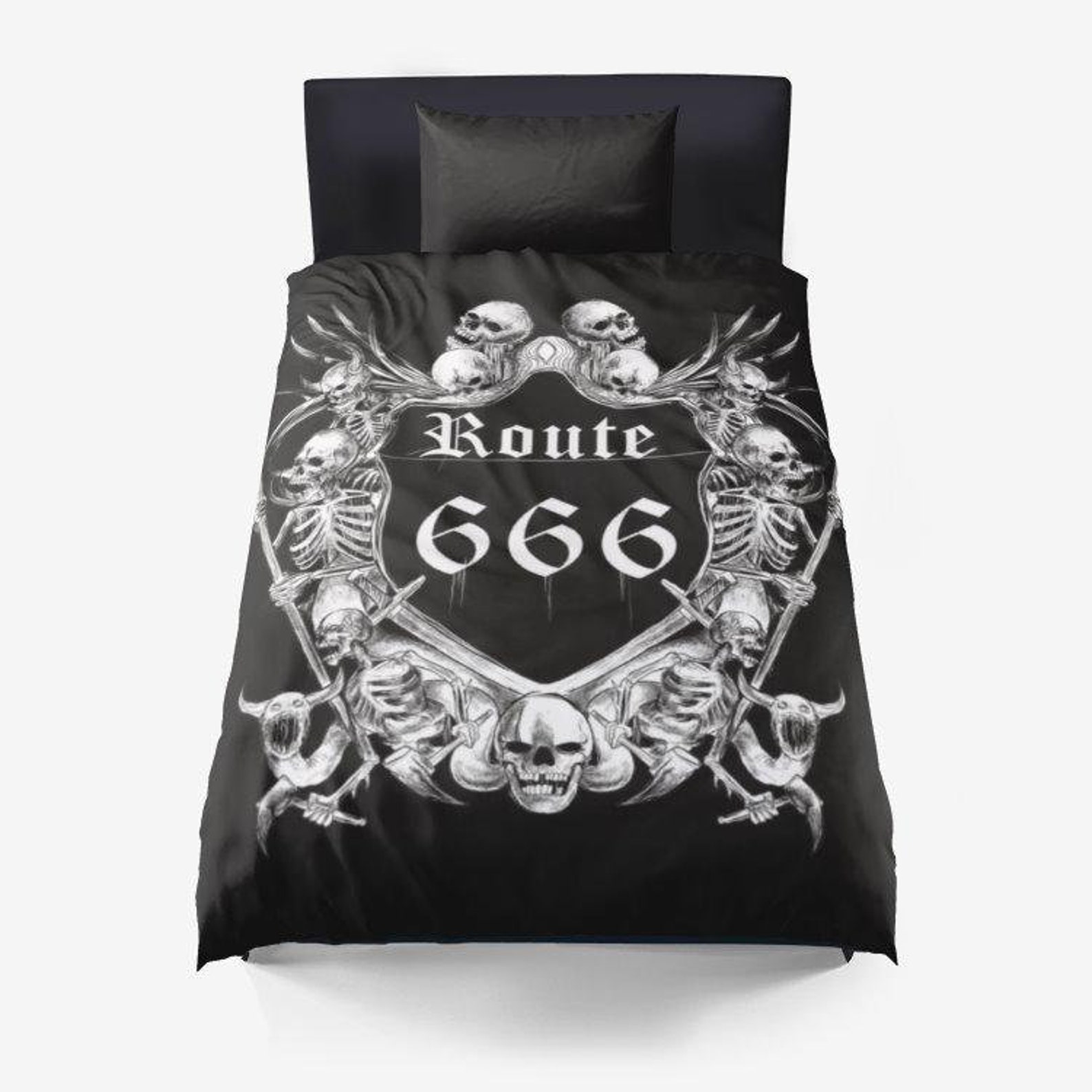 Route 666 Skull 3 Piece Bed Set-666 skull Bed Set-skeleton 666 | Etsy
