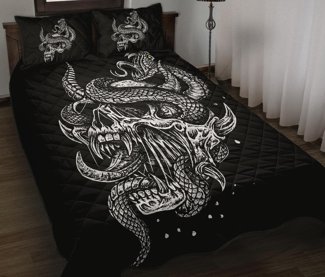 Skull Goth Demon Serpent Quilt 3 Piece Bed Set-gothic Quilt-skull Quilt ...