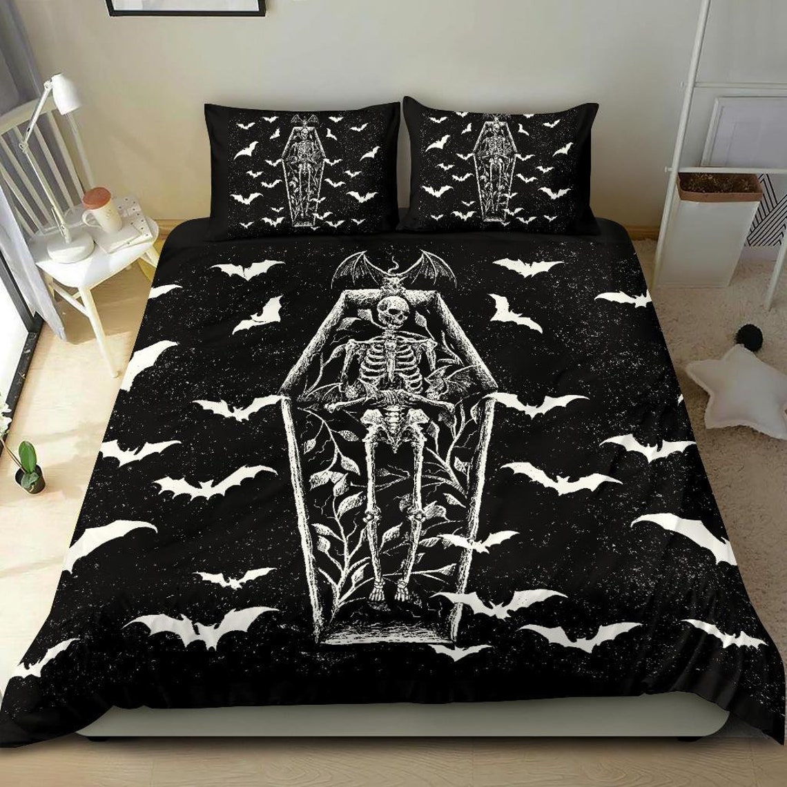 Bat Skull Skeleton Coffin Shrine 3 Piece Duvet Set-bat | Etsy