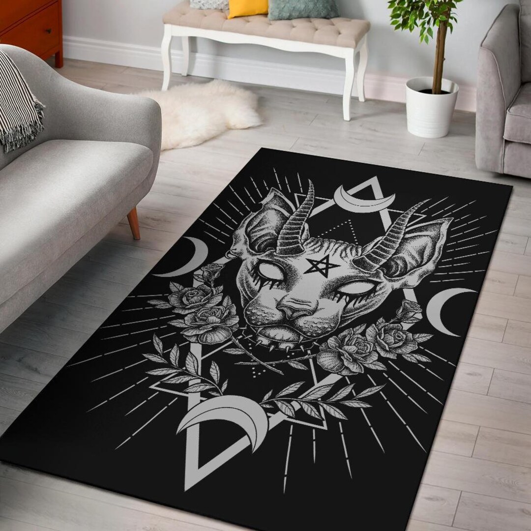 Gothic Occult Black Cat Unique Sphinx Style Area Rug Awesome Demonic ...