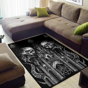 Skull Demon Satanic Pentagram Church Area Rug Black and White- - Etsy