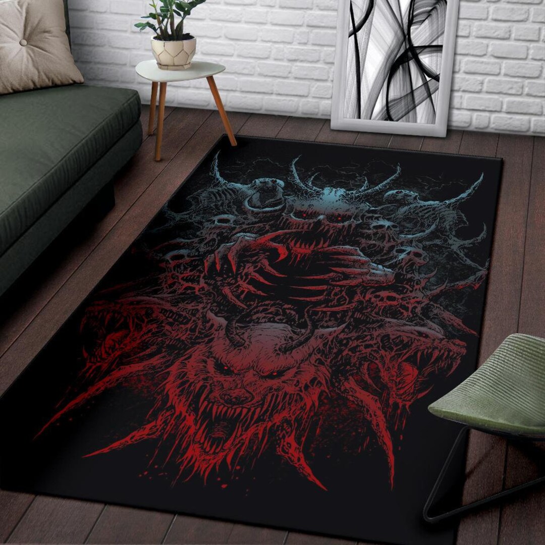 Skull Demon Wolf Area Rug Large Print Version Color-skull Rugs-skull ...